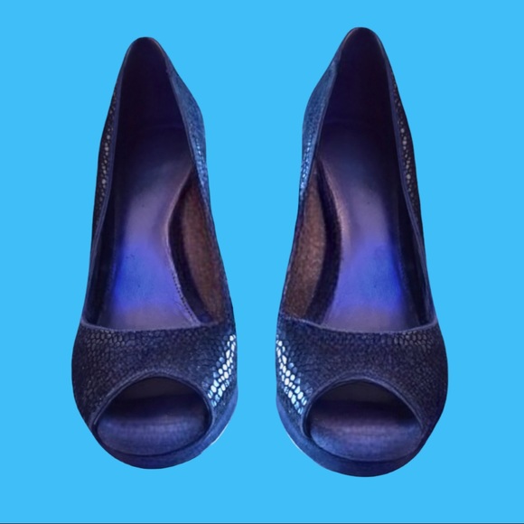 Calvin Klein | Shoes | Calvin Klein Metallic Blue Snakeskin Peep Toe ...